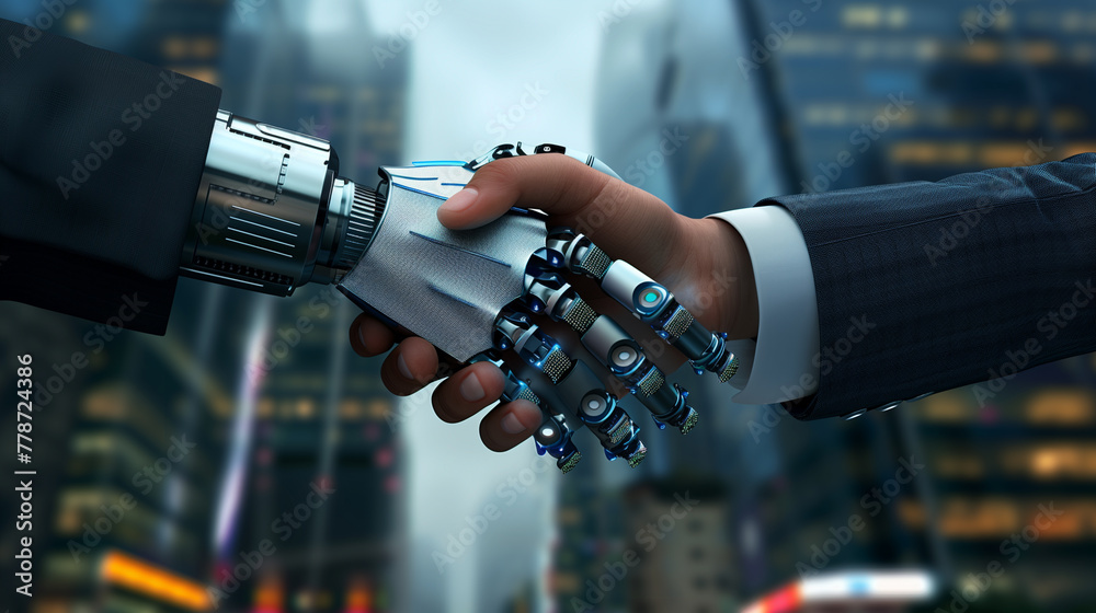 Human leader shaking hands with robot partner, demonstrating the ...