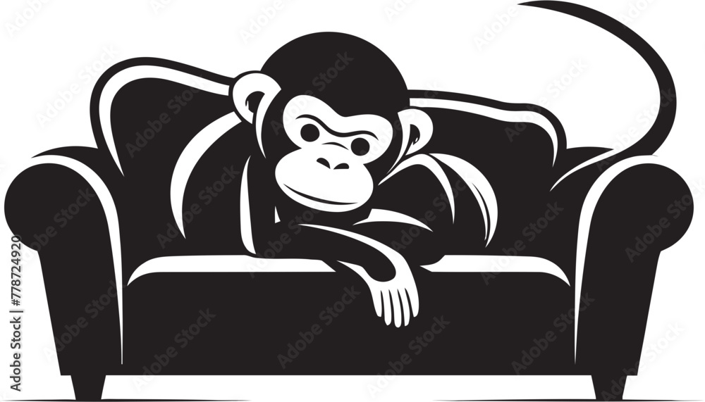Zen Zephyr Monkey Nap on Couch Emblem Dreamland Den Couch Sleep Vector ...