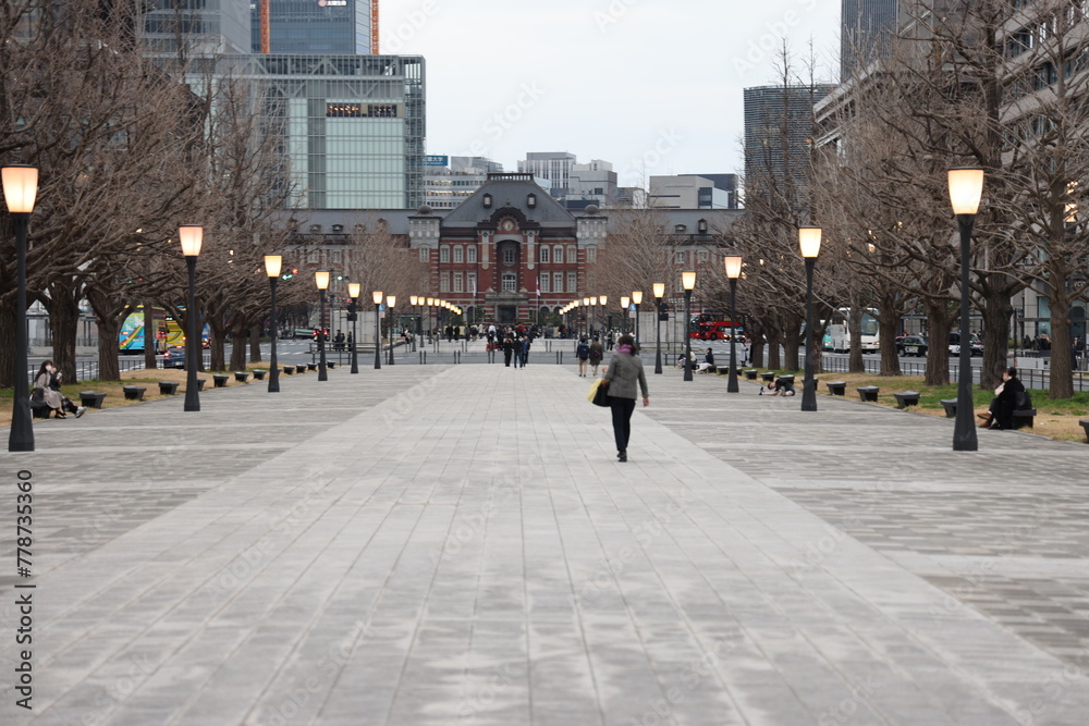 Park and walkway outside imperial palace in Tokyo Japan on February 15 ...