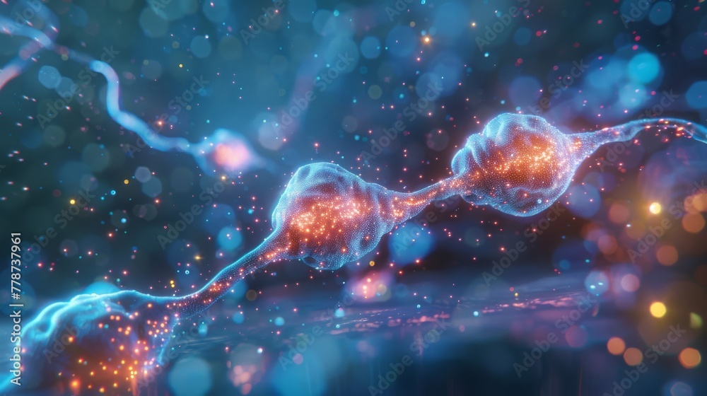 Abstract Visualization Of Neural Network Activity With Glowing Nodes And Connections In A