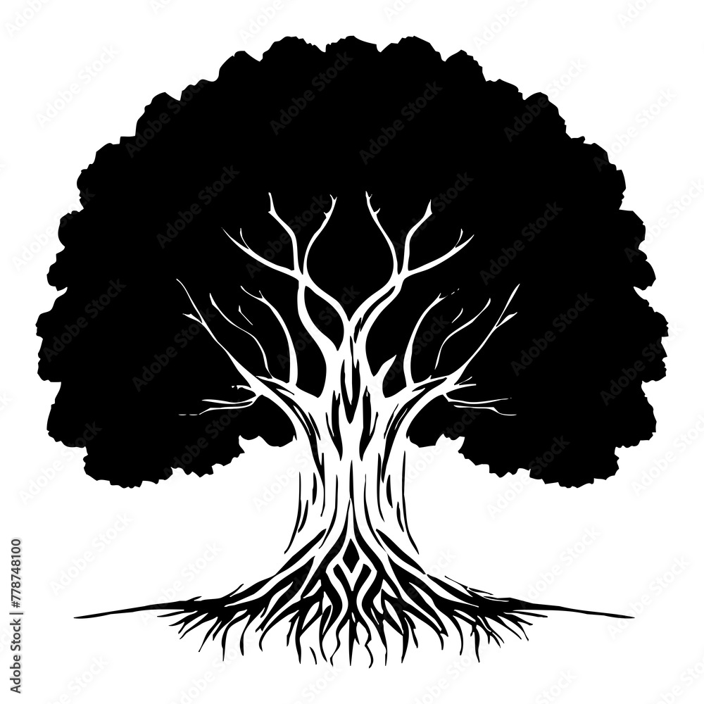 Tree . Black and white botanical illustration. Logo design for use in ...