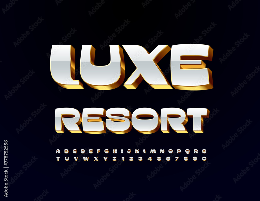 Vector trendy advertisement Luxe Resort. Chic Yellow and Gold 3D Font ...