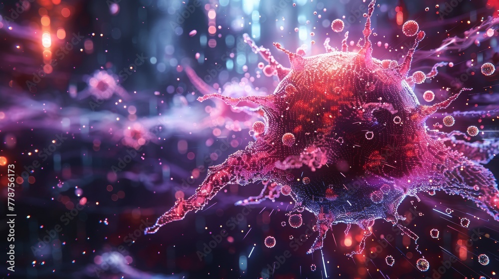 pixel art of an alien bioluminescent cell structure, pixelated digital ...