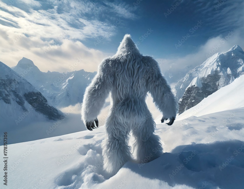 AI generated illustration of the mythical Yeti creature walking in deep ...