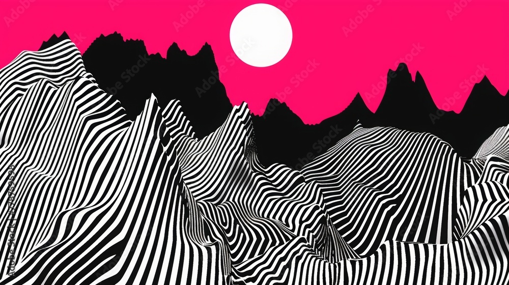 Sharp, angular lines forming a mountain landscape, executed in a ...