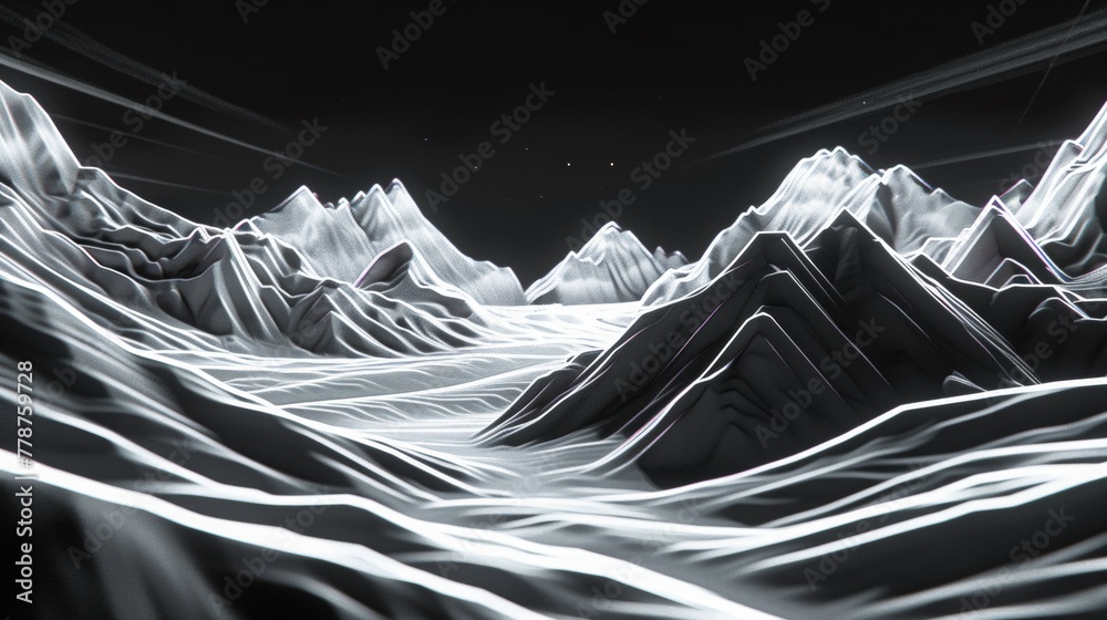 Sharp, angular lines forming a mountain landscape, executed in a ...