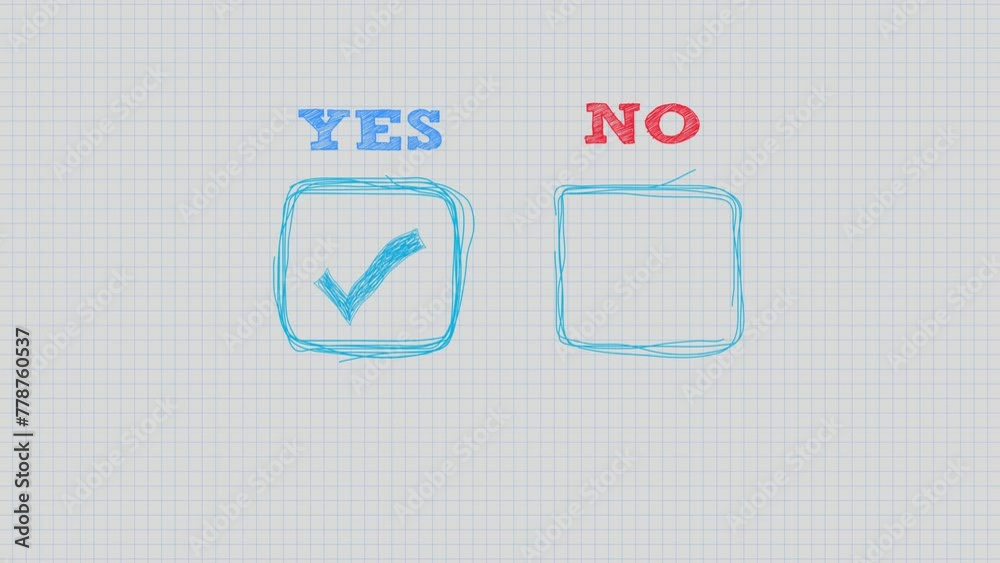 Animation in motion graphics of a check mark symbol and a symbol in X ...