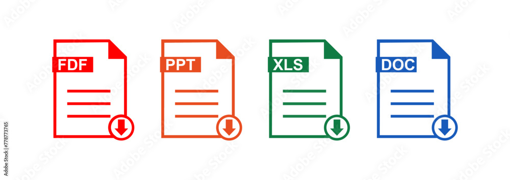 Document file icons. Doc, Pdf, Xls, Ppt flat icon. Vector illustration ...