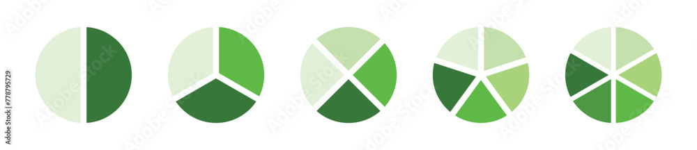 Circle pie charts 2, 3, 4, 5, 6 options, part, step set. Circuler pie ...