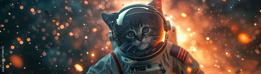 Cat in astronaut outfit floating in space, surrounded by floating meme ...