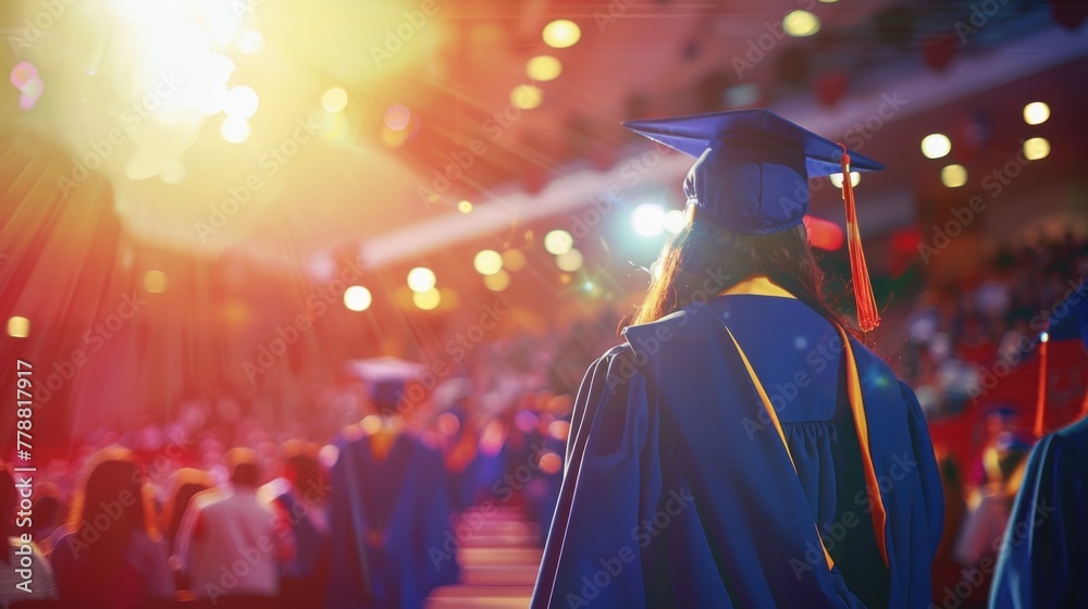 Graduates walking across the stage to receive their diplomas from the ...