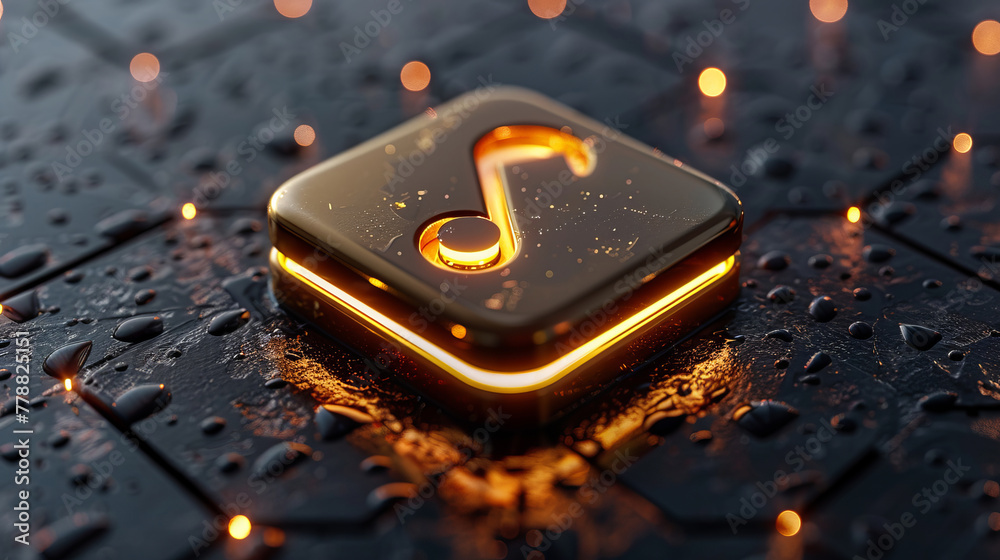 A dynamic icon showing a golden eighth note with a shadow creating a 3D ...