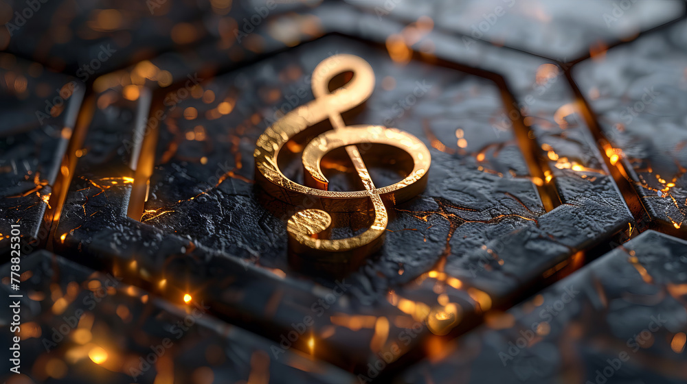 A dynamic icon showing a golden eighth note with a shadow creating a 3D ...