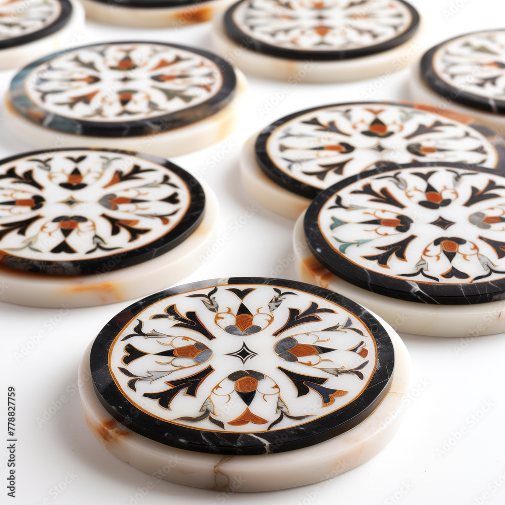 Precision of marble inlay work on a set of coasters Stock Photo | Adobe ...