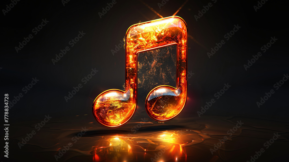 A dynamic icon showing a golden eighth note with a shadow creating a 3D ...