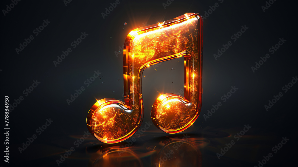 A dynamic icon showing a golden eighth note with a shadow creating a 3D ...