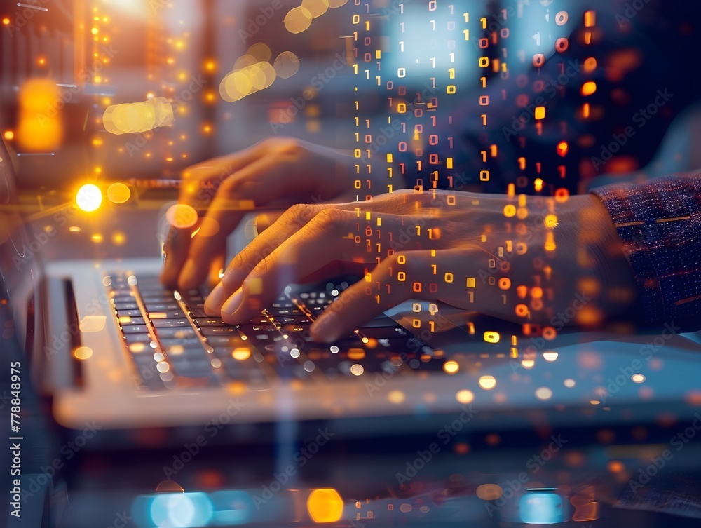 Hands Immersed in Futuristic Binary Coding and Digital Symbols on ...