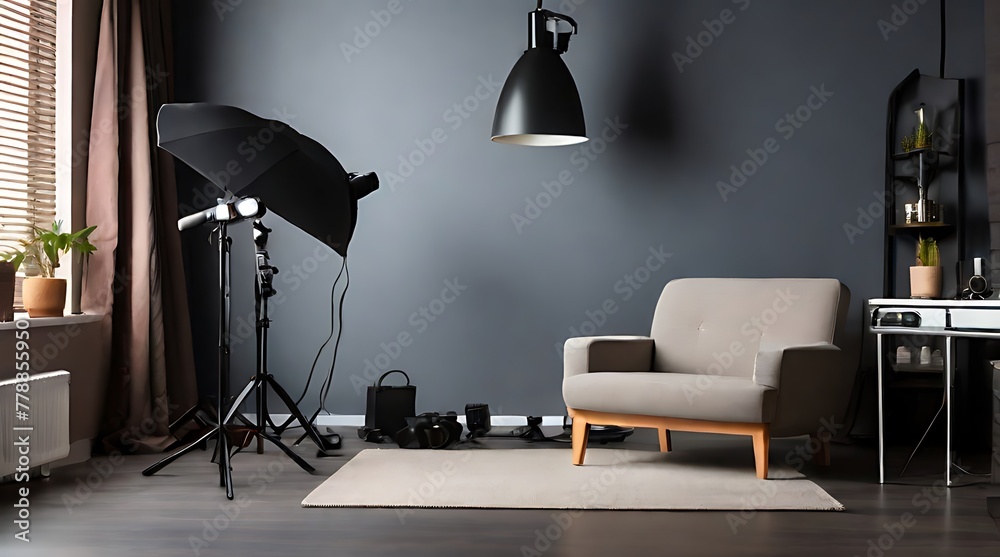 Studio for photo sessions. Professional photographer's work place ...