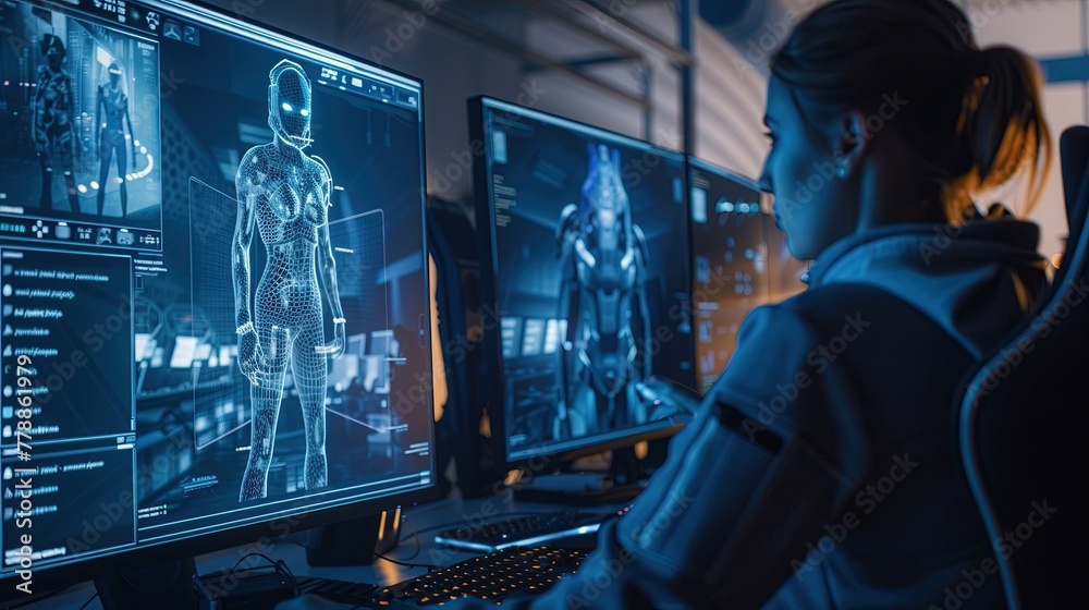 Gaming development studio, team working on a next gen video game ...