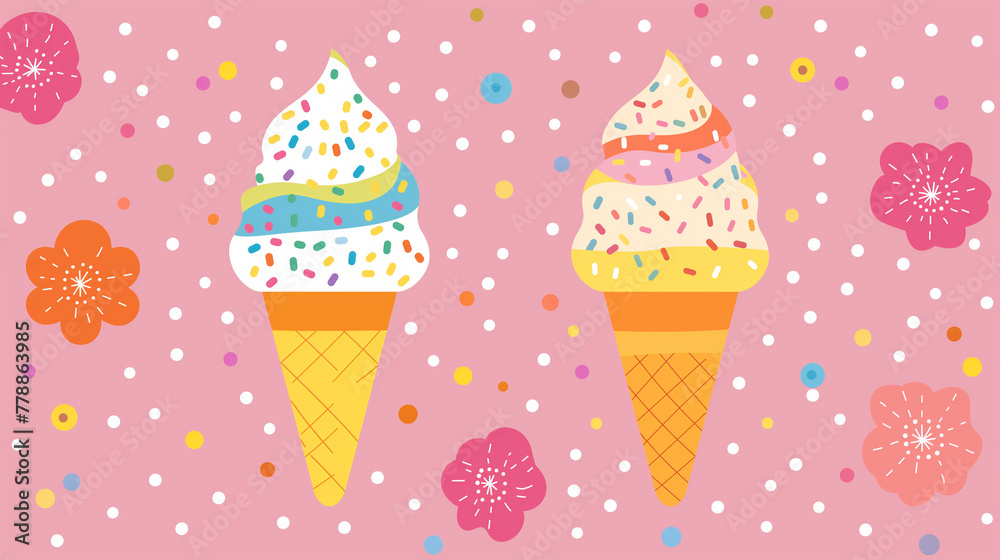 ice cream graphic clip art style soft shapes with rounded edges, bright ...