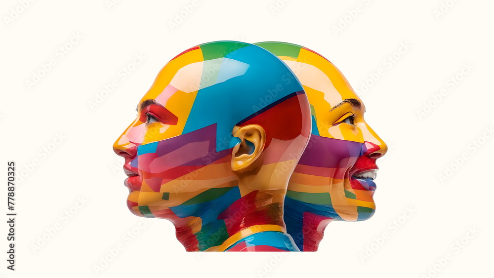 Bipolar disorder concept represented by two heads with different ...