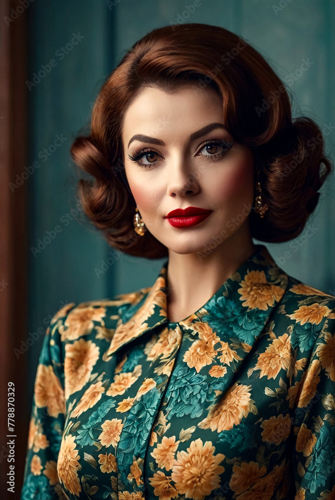 Portrait adult woman actress posing dressed retro styling clothes in ...