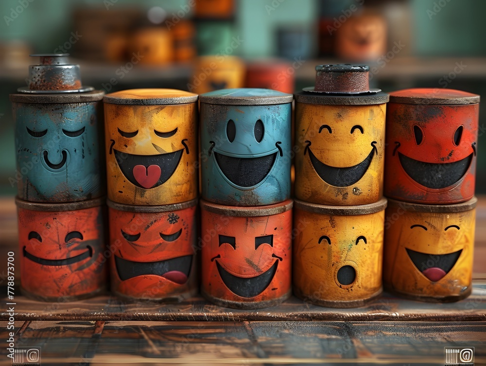 Vintage Tin Cans Decorated with Playful Smiley Face Emoticons ...