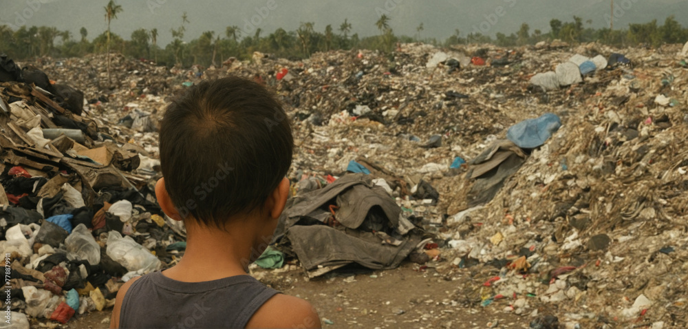 tired poor child kid boy asian, collect garbage for sale because of ...