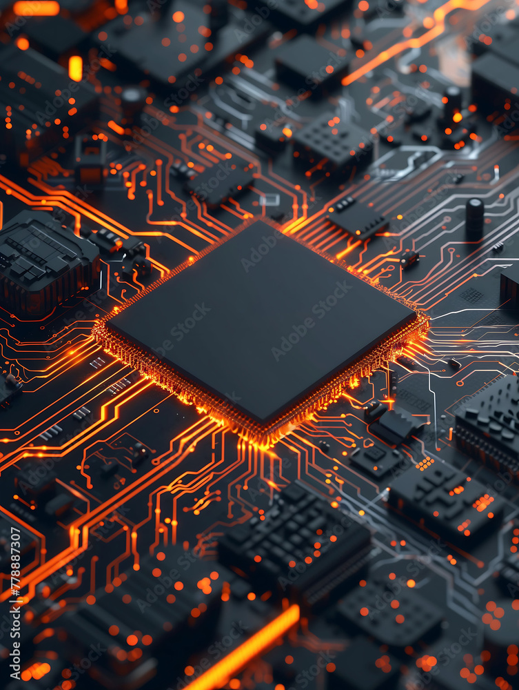 Artificial intelligence micro chip ,close-up of circuit board chip ...