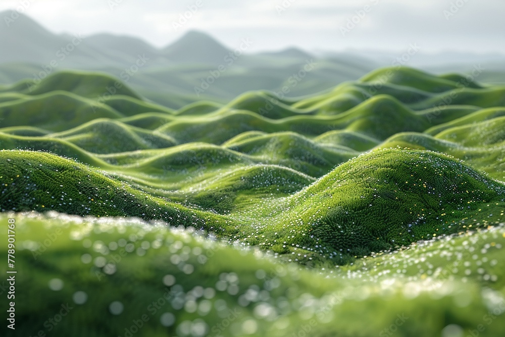 Green hills alive with new growth, rolling waves of renewal ,3DCG,clean ...