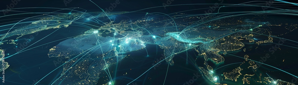 International trade flow maps, dynamic presentation, wide shot ...