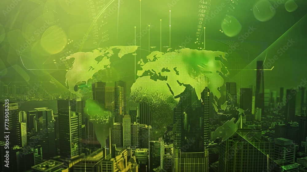 Environmental impacts of globalization, infographic display, focused ...