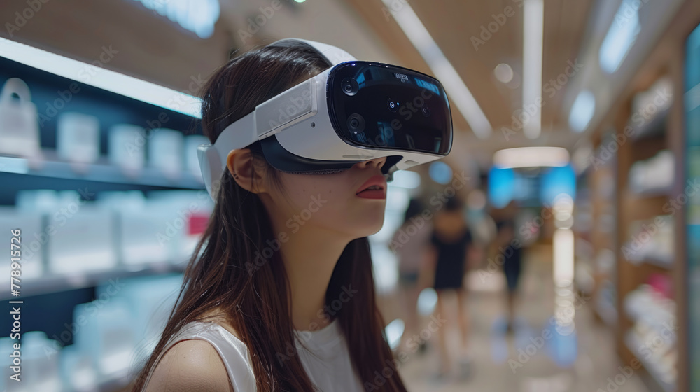 Virtual Reality Shopping, A customer experiences an immersive virtual ...