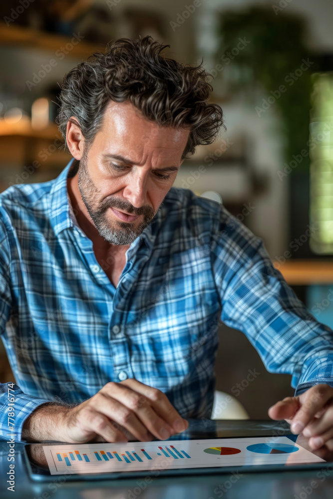 Performance Review, A manager examines digital performance charts to ...