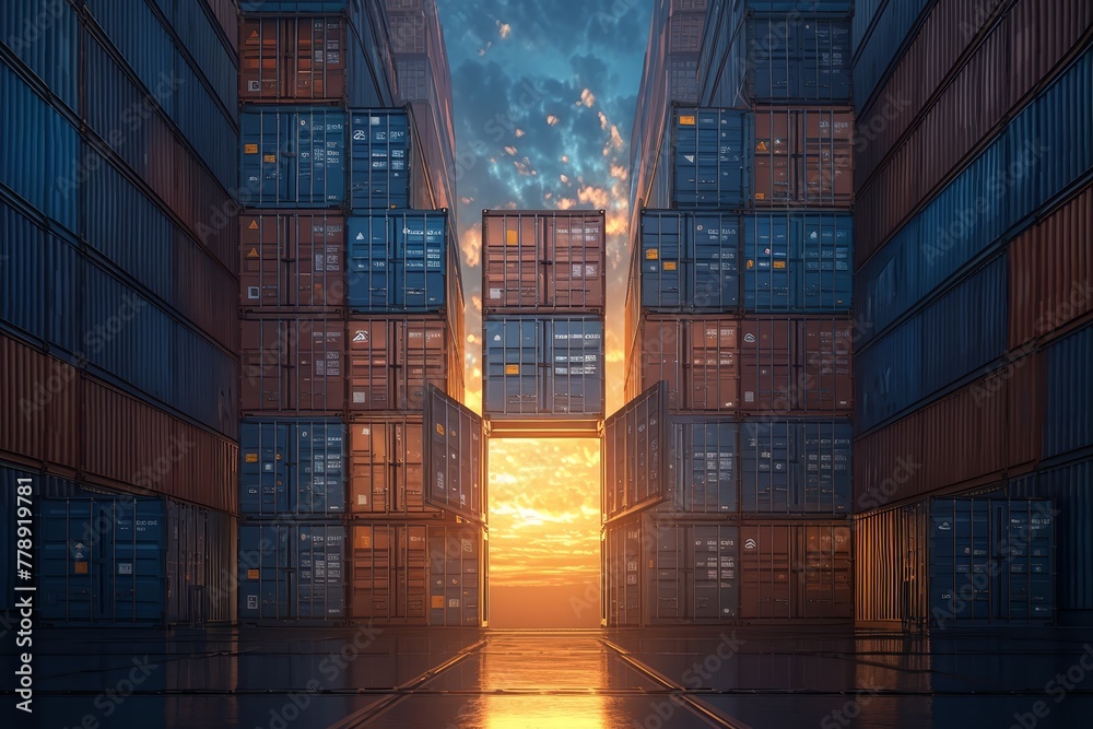 A high-resolution photograph of colorful shipping containers stacked on ...