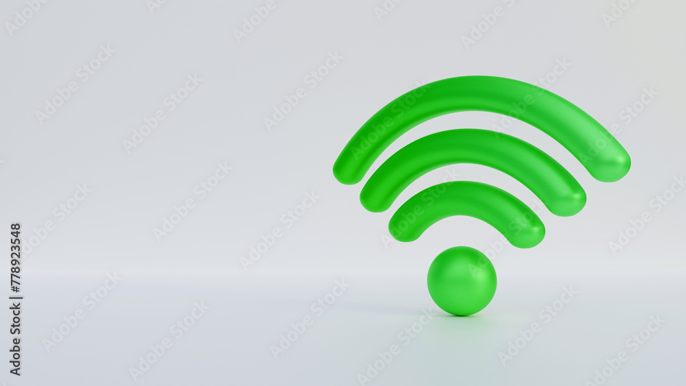 Green wifi signal icon on white background. Connection and network ...