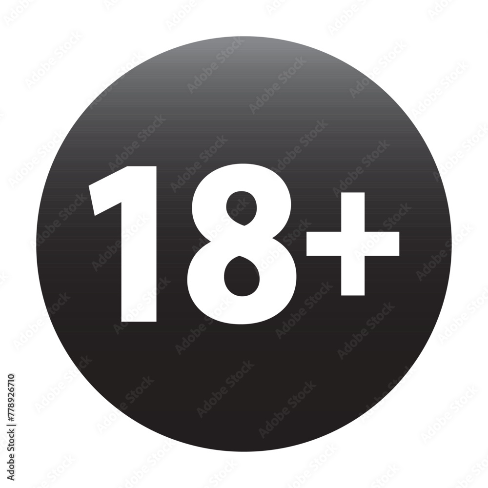 18 plus only - black icon. Age limit under 18 years old is forbidden ...