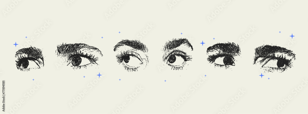 Grunge grain eyes with a xerox or photocopy effect in a pop art style ...