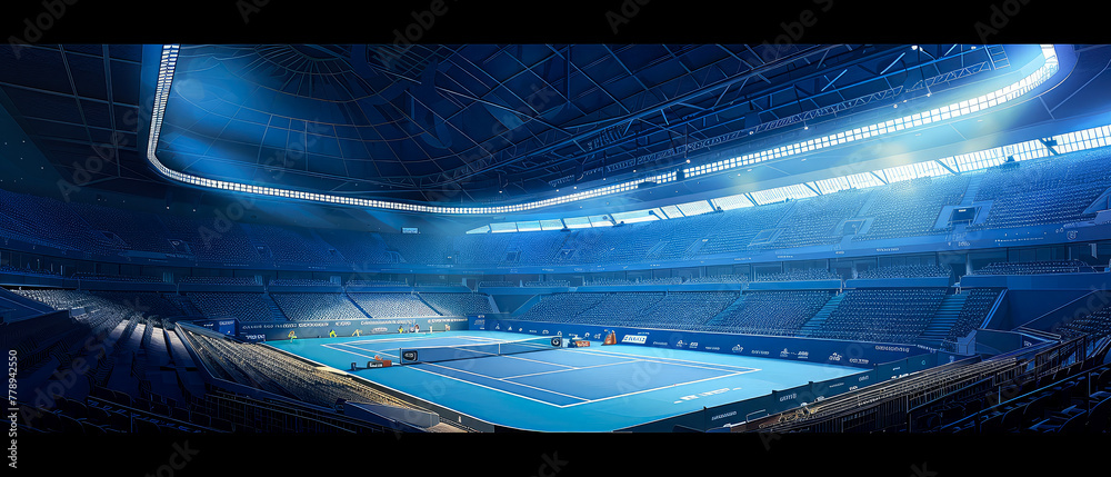 Professional tennis cort, stadion, arena. An aerial view. 3d scene ...