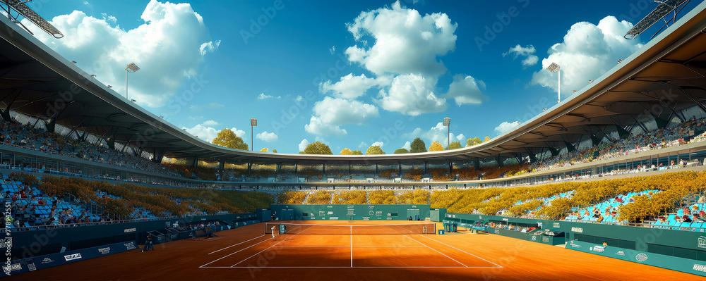 Professional tennis cort, stadion, arena. An aerial view. 3d scene ...