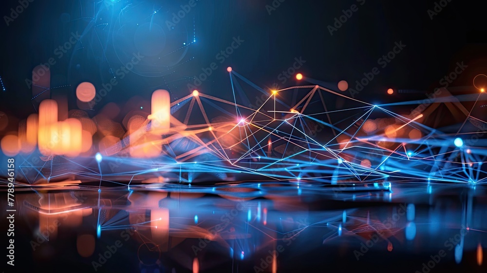 blue abstract lights background with network - connectivity - virtual ...