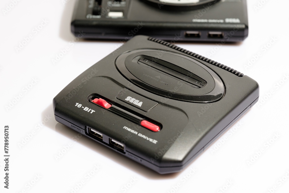 Newcastle UK: 21st Jan 2024: A closeup of a Sega Mega Drive MOdels I ...