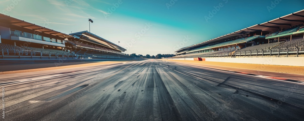 Racetrack background featuring an outdoor race track arena with no one ...