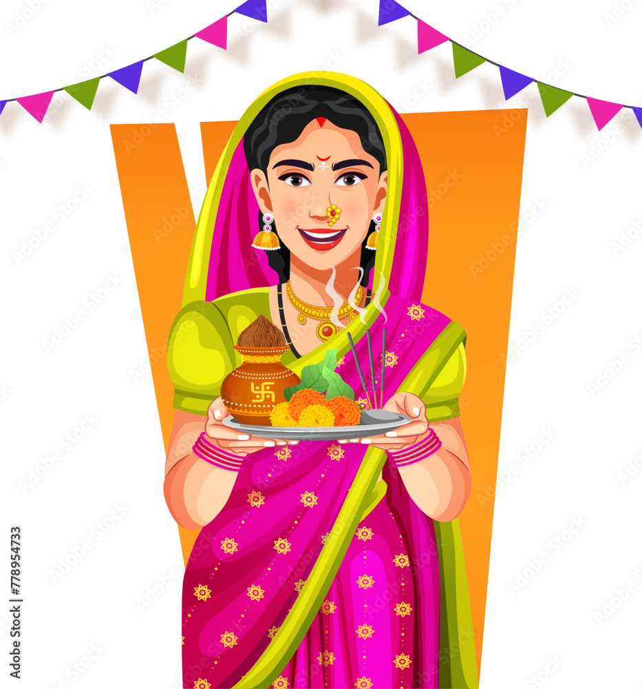 Vector graphic illustration of Indian women wearing traditional Marathi ...
