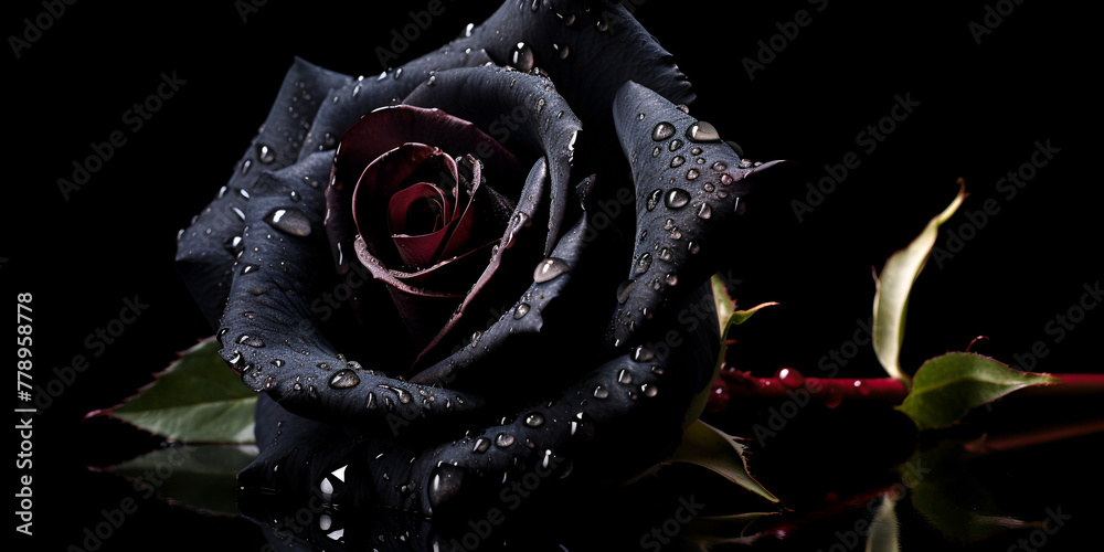 red rose in the water, Intricate pointillism transforms a black rose ...