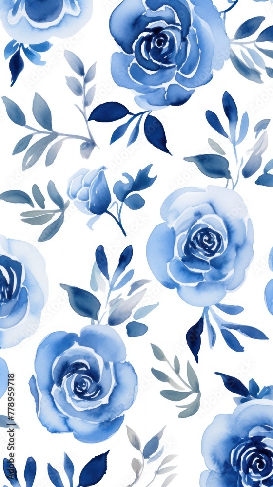 Navy Blue roses watercolor clipart on white background, defined edges ...