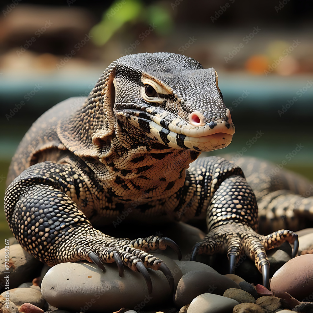 Monitor. lizard on a branch. lizard on a tree. green lizard on a tree ...