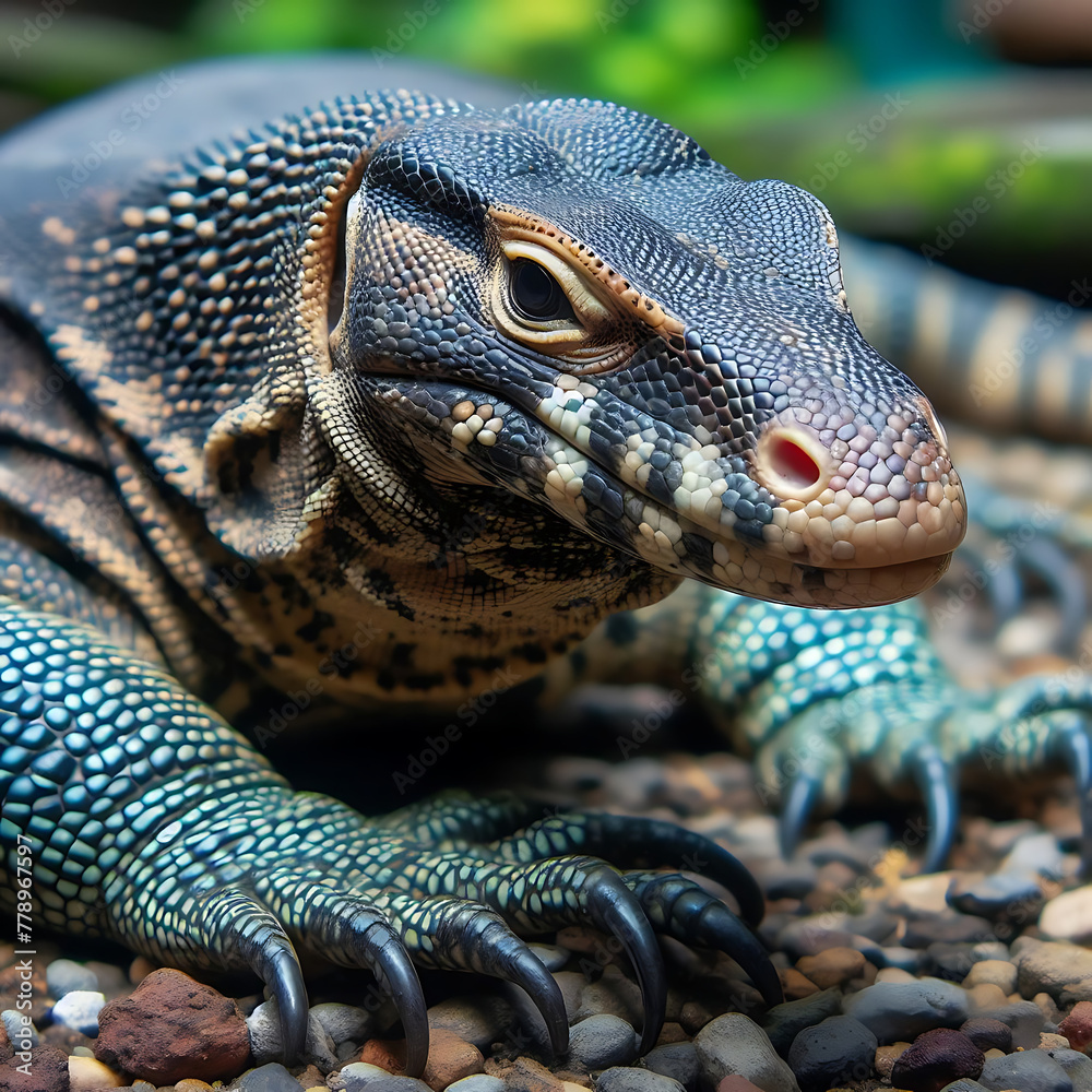 Monitor. lizard on a branch. lizard on a tree. green lizard on a tree ...