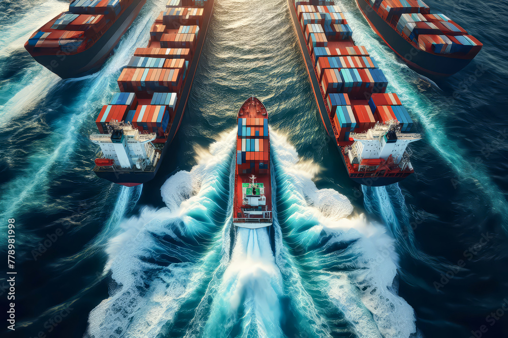 Sea dry cargo vessel on the high seas and oceans for transporting goods ...