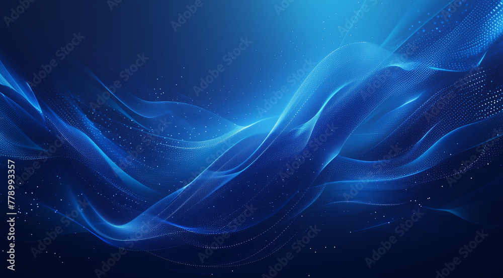 Blue lines float like waves on a dark background, technology or digital ...